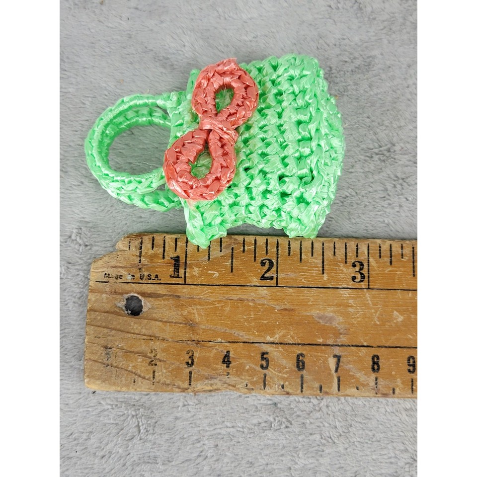 Cute Crochet Mini Handbag Keychain Green Coral Bow Charm Small Bag ...