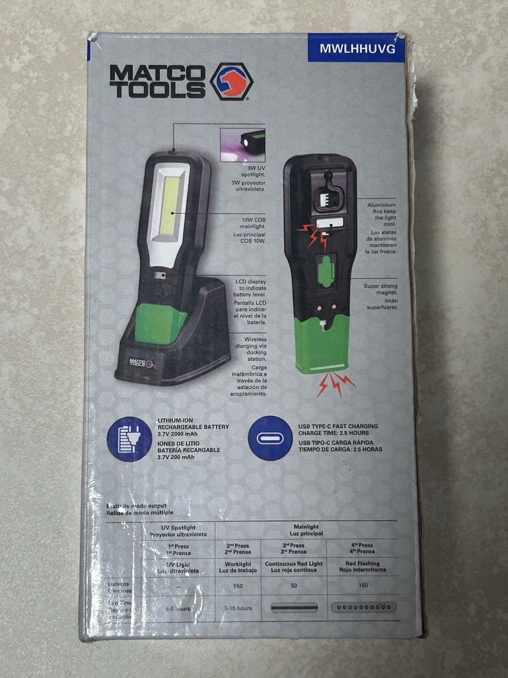 Matco Tools Rechargeable Work light With UV. Magnetic Back And 360 ...
