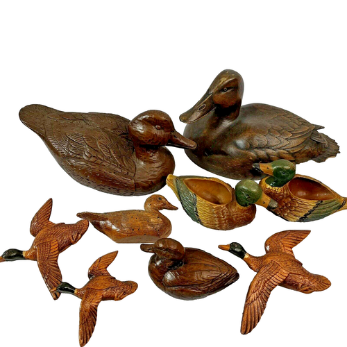 9 Duck Decorations Red Mill Signed Handcrafted Wood Resin Pecan Shells ...