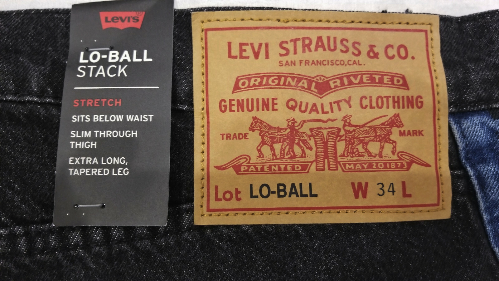 Levis Mens Lo-Ball Stack Tapered Slim Fit Knee Rip Stretch Jeans -34 ...
