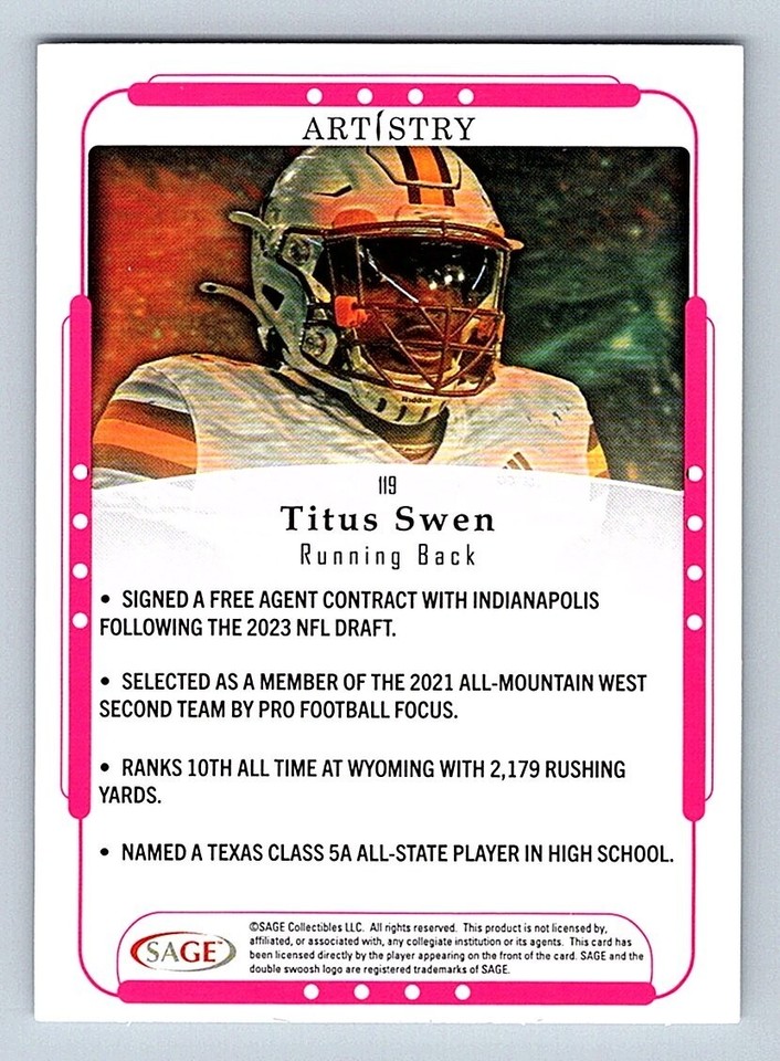 2023 sage artistry silver wyoming titus swen #119 | eBay