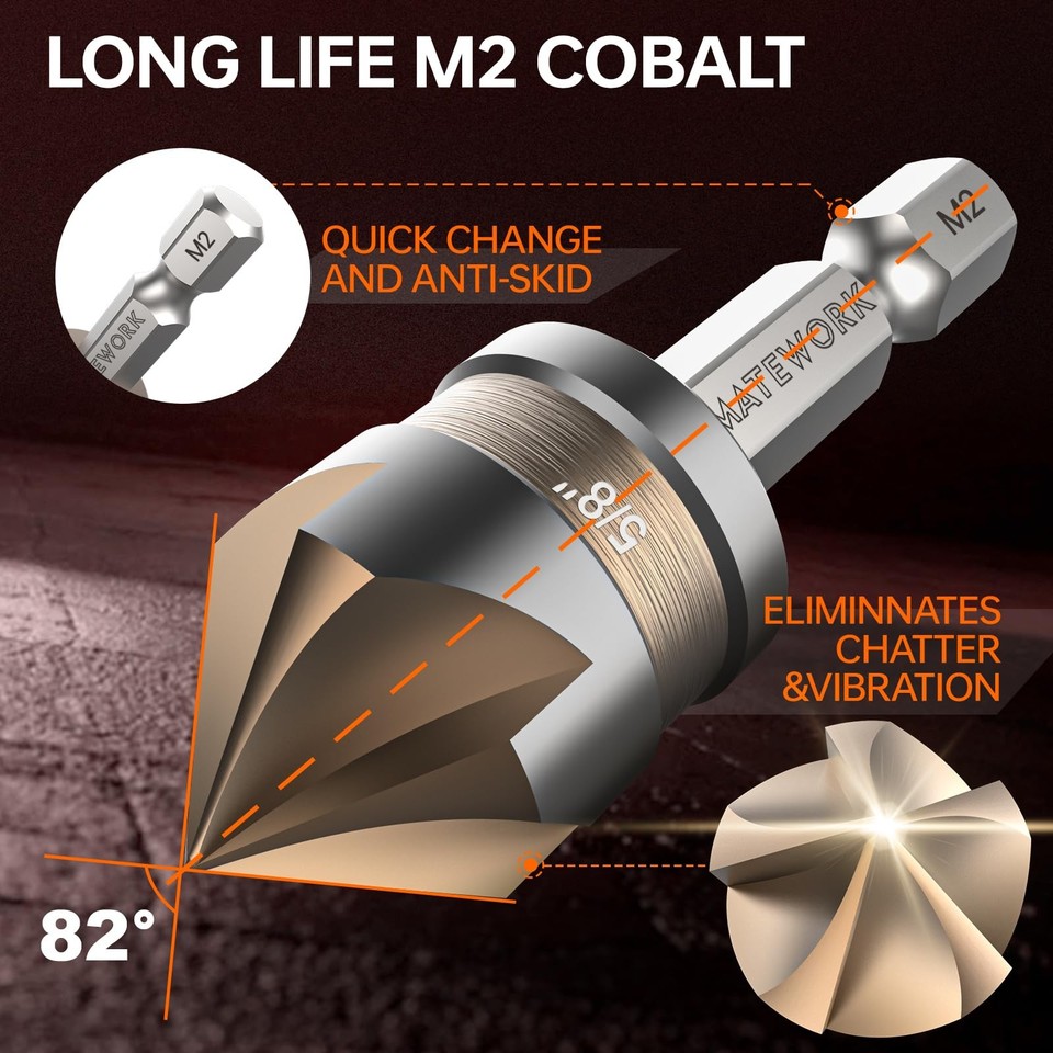 Countersink Drill Bit Set, M2 Cobalt HSS Countersink Drill Bits 6 ...