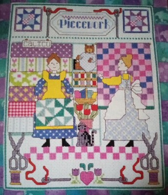 Cross Stitch "PIECEWORK" pattern ~ quilts, scissors, spools | eBay