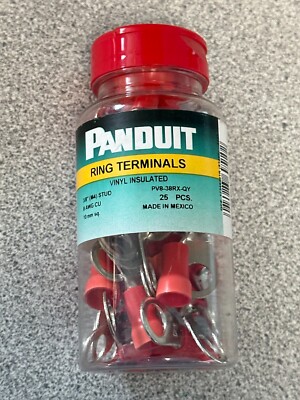 25 NEW Panduit PV8-38RX-QY, Ring Terminals, 8 AWG CU, 3/8" Stud, Vinyl ...