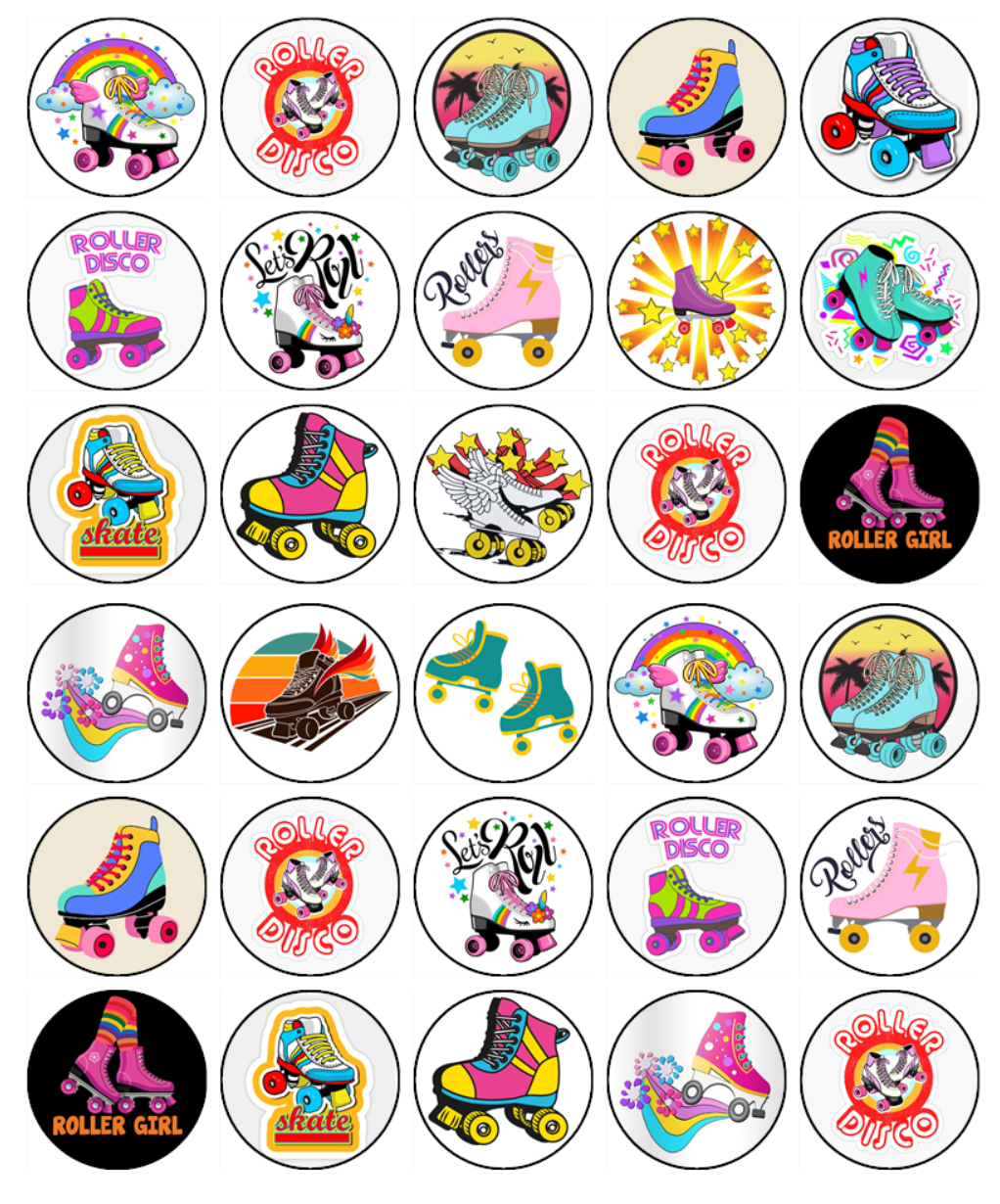 Roller Skating Cupcake Toppers Edible Icing Birthday Cake Decorations ...