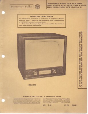 1953 CBS COLUMBIA 18C18 television tv SERVICE MANUAL PHOTOFACT 18L18 ...