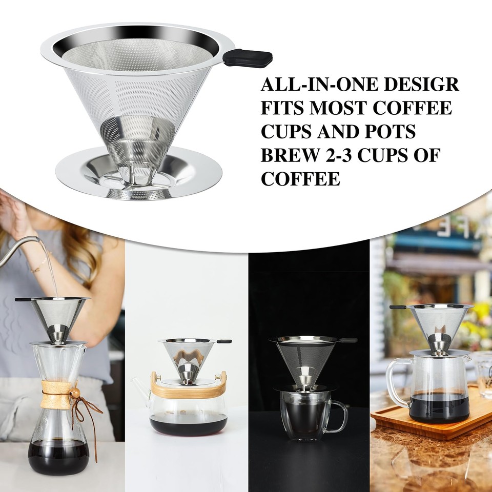 Pour Over Coffee Dripper Slow Drip Paperless Coffee Filter Double Mesh ...