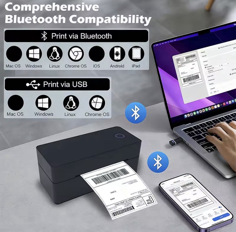Shipping Label Printer Bluetooth+USB for 4X6 Label Royal Mail Evri DPD ...