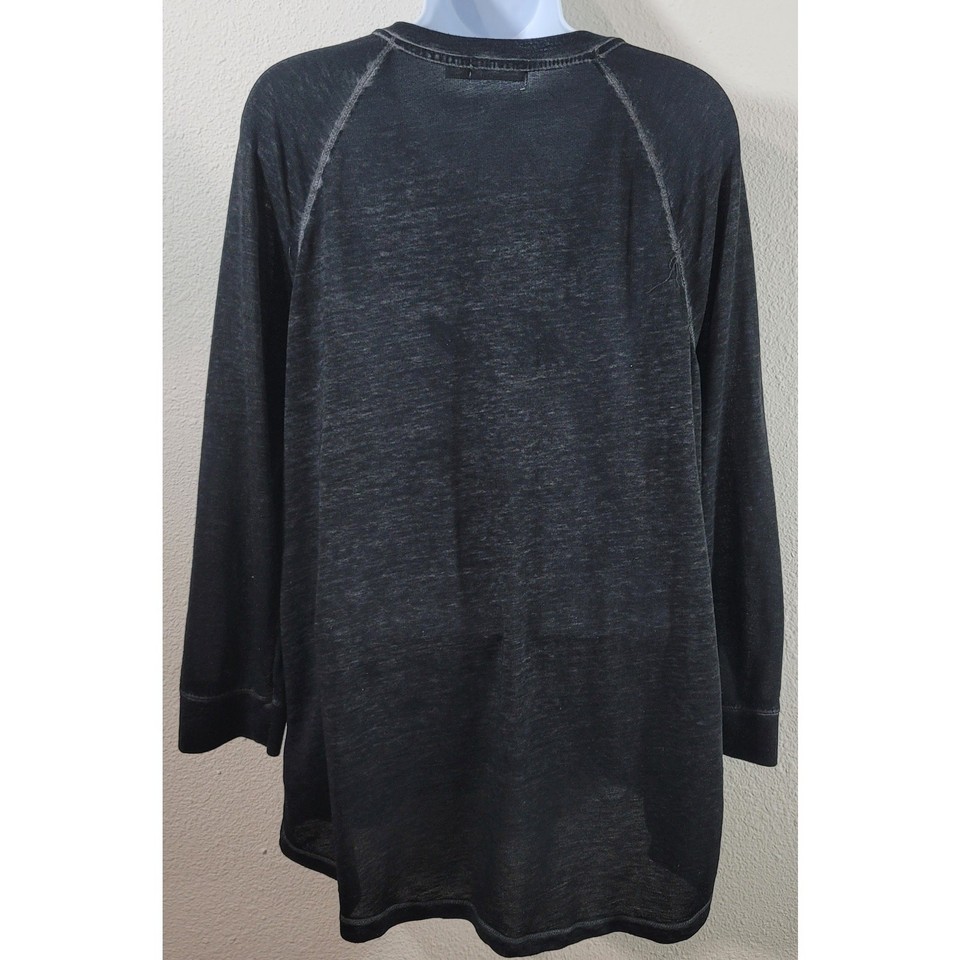 Faded Glory Black Heathered Slub Knit Exposed Stitching Top Large Lightweight | eBay