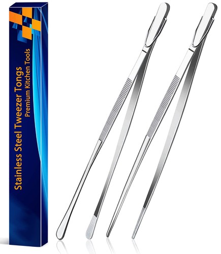 Kitchen Tweezers Set Of 2, 12 Inch, Extra Long, Stainless Steel, Silver ...