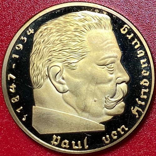HINDENBURG GERMANY THIRD REICH 1938 5 REICHSMARK GOLD PLATED PROOF COIN ...