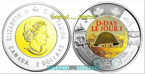 CANADA 2019 CANADIAN ARMY D-DAY TOONIE GREEN RARE COLORIZED $2 DOLLAR ...