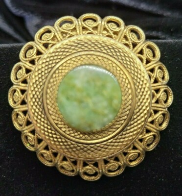 Vintage Lieba USA Gold Tone Filigree Scarf Clip W/ Center Gemstone Art ...