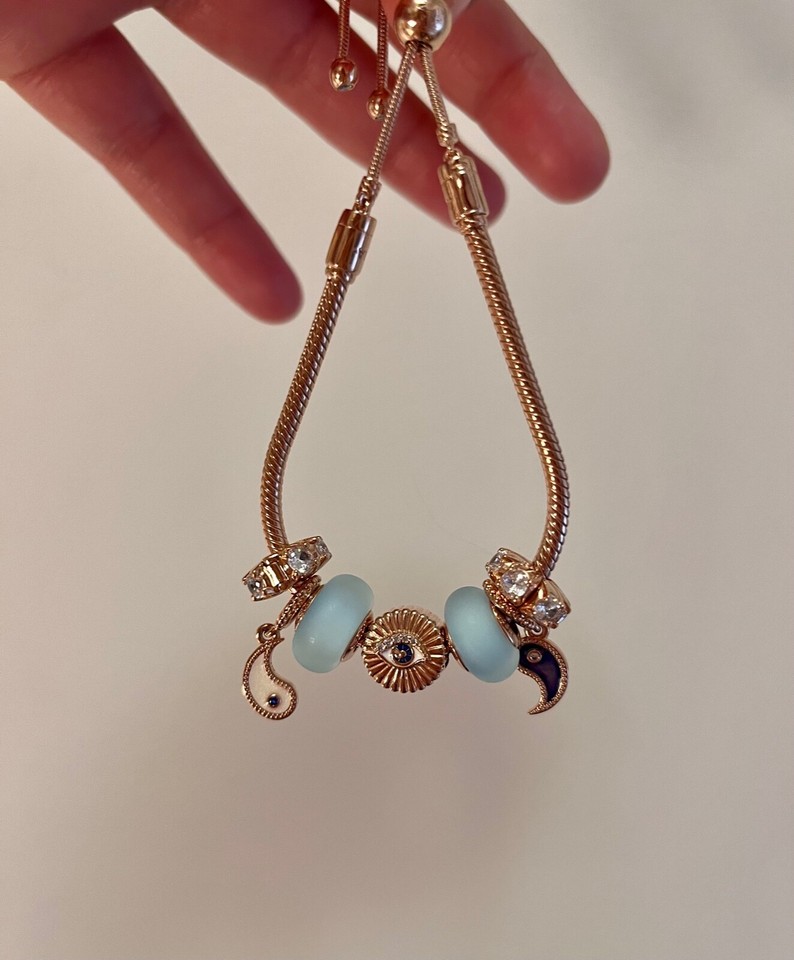 Brand New Adjustable Rose Gold Pandora Bracelet With Charms | eBay
