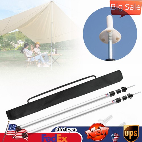2Pcs Tent Poles Adjustable Tarp Poles Telescoping Aluminum Rods Canopy ...
