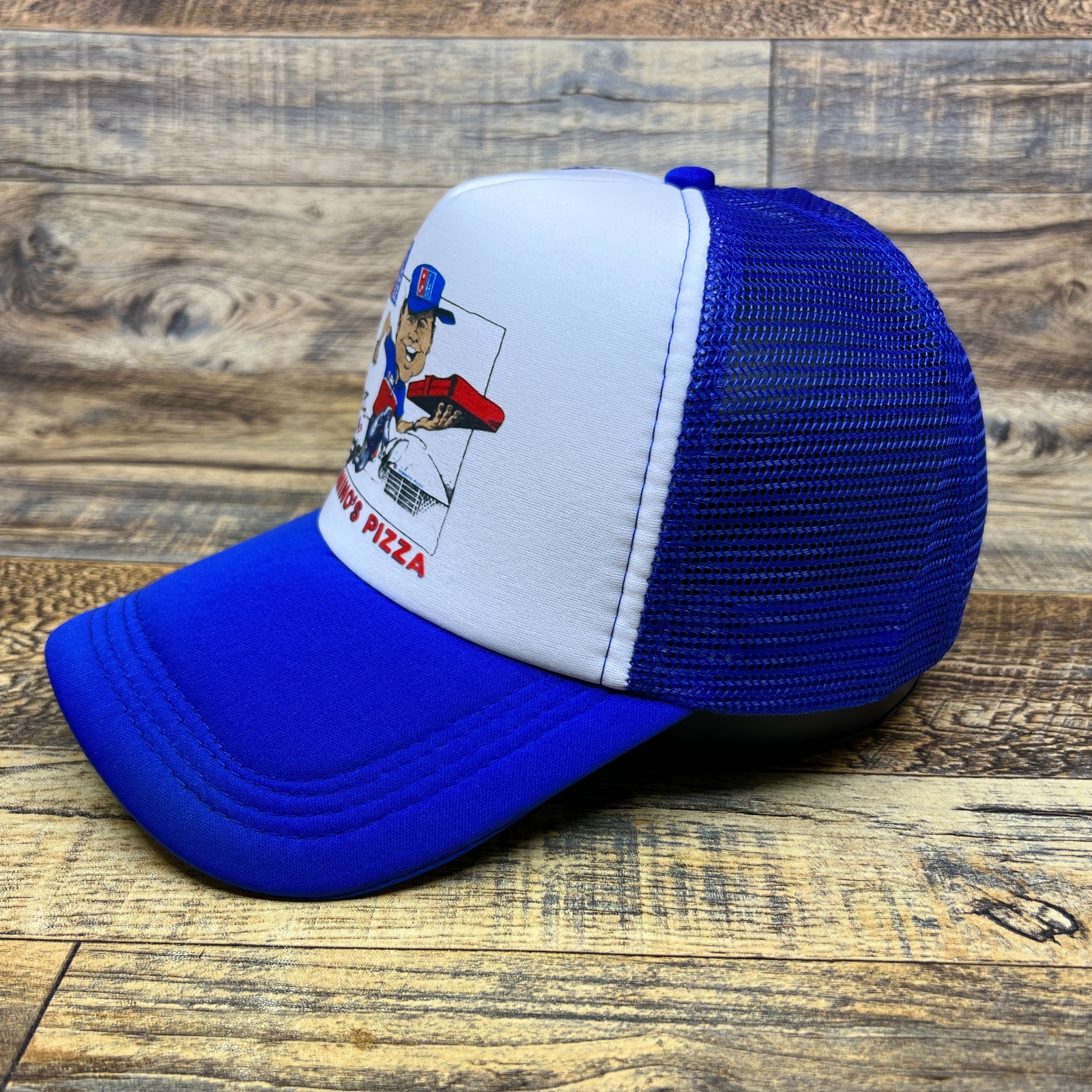 Dominos Pizza Mens Trucker Hat Blue Snapback Retro 80s Cartoon Baseball ...