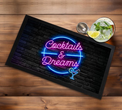 Cocktails & Dreams Bar Runner mat - neon effect Cocktail Bar mat, home ...