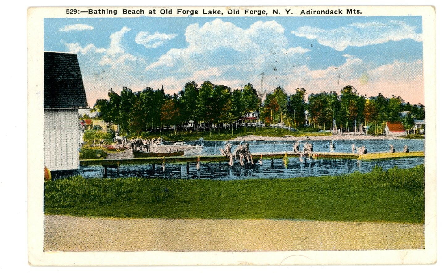 Old Forge NY - BATHING BEACH ON LAKE - Postcard Adirondacks Fulton ...