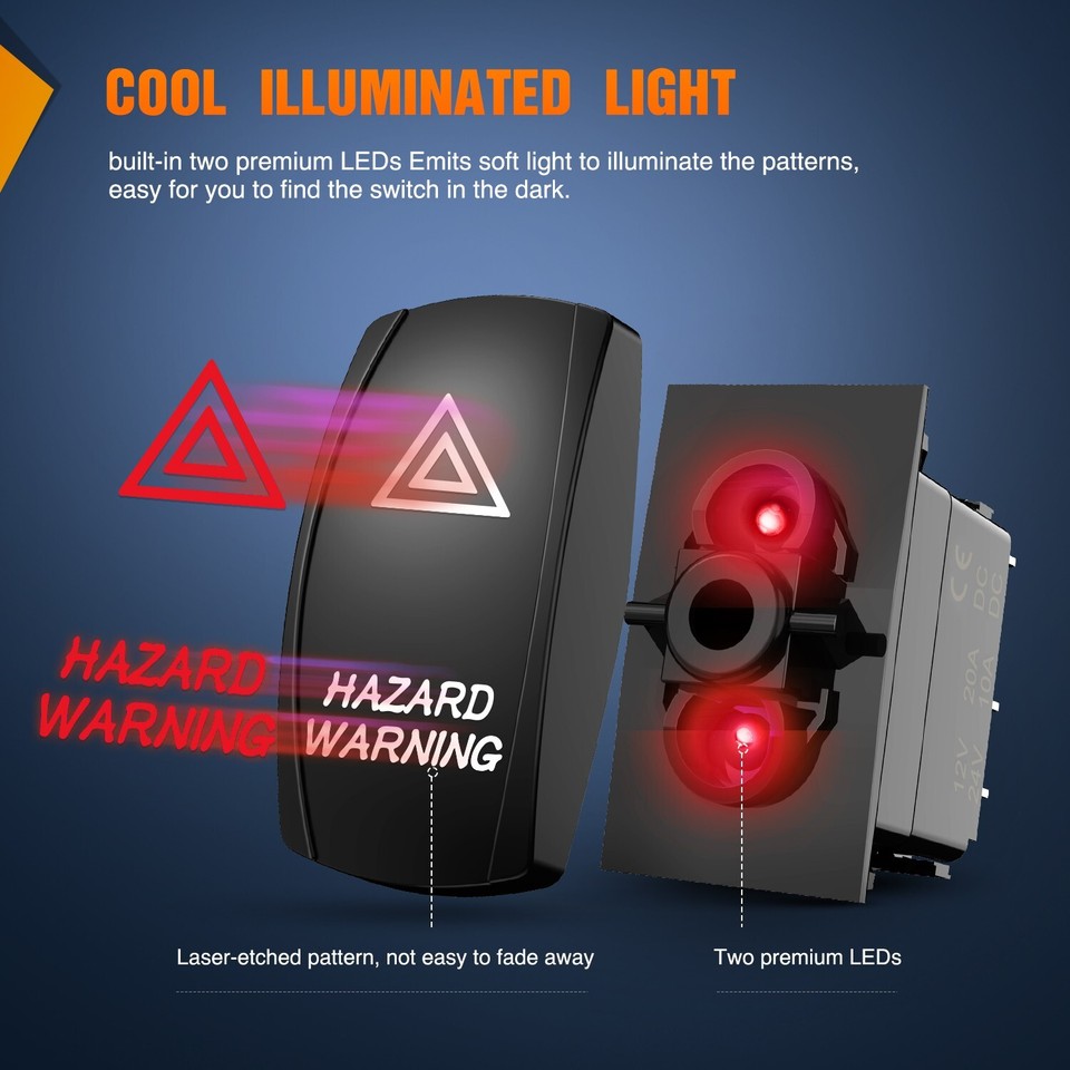 Nilight Hazard Warning Rocker Switch 5 Pin Laser On Off SPST switches ...
