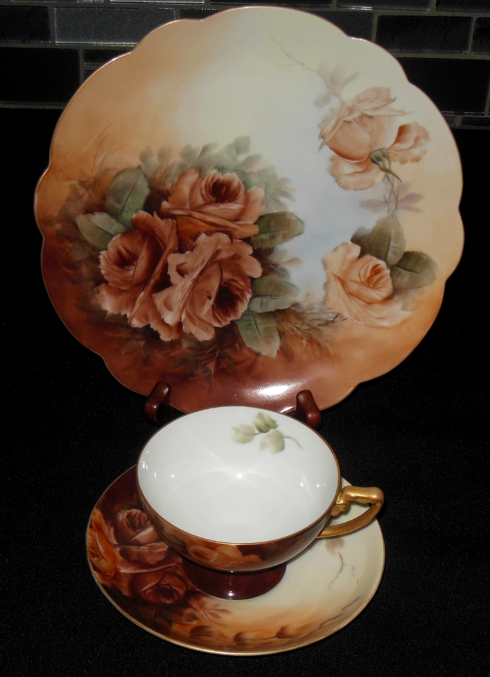 Rosenthal Bavaria Teacup Saucer Luncheon Plate Painted Brown Roses ...