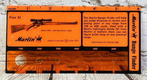 Vintage Marlin Firearms Range Finder Shooting Guide Ruler USA | eBay