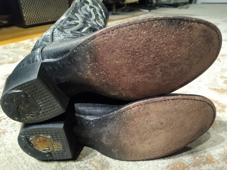 TONY LAMA BONHAM BLACK SMOOTH OSTRICH & LEATHER R TOE COWBOY BOOTS ...