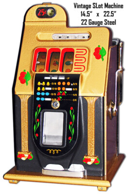 VINTAGE 25 CENT SLOT MACHINE 22.5" HEAVY DUTY USA MADE METAL ...