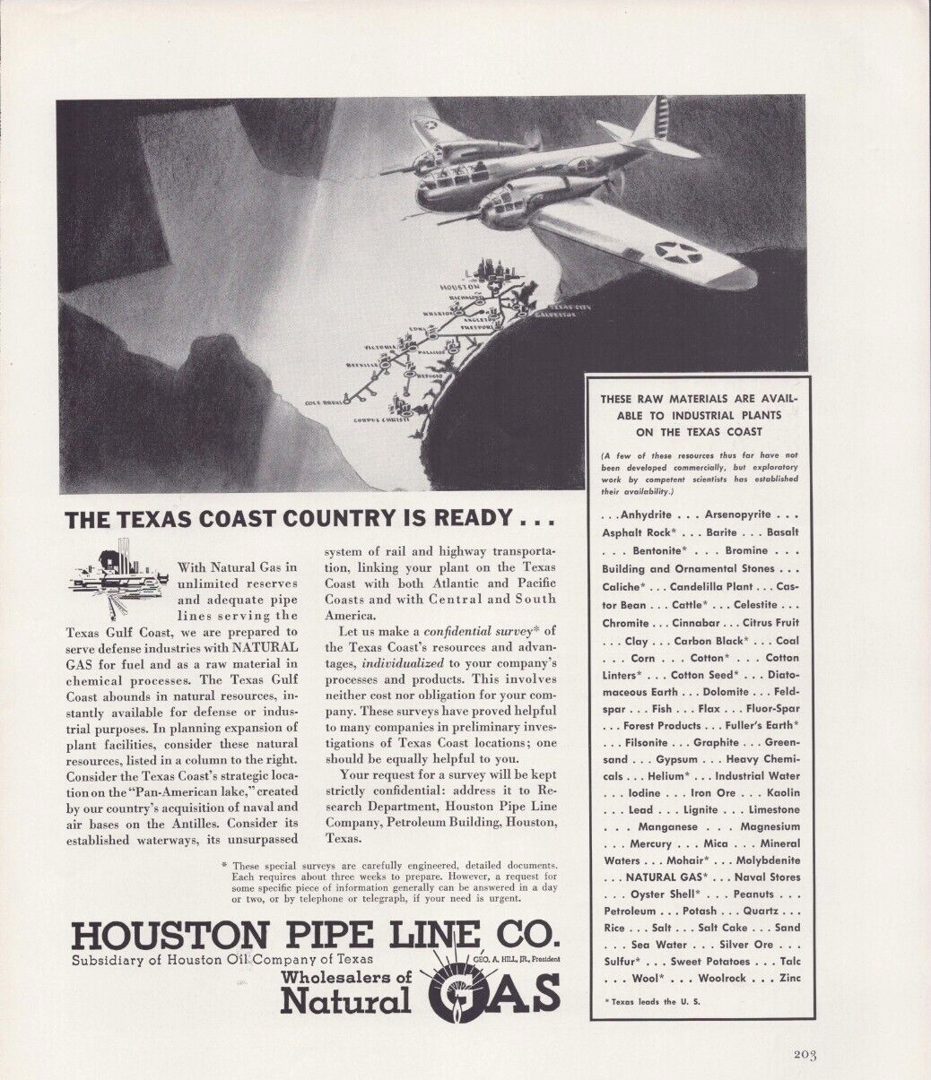1941 Print Ad Houston Pipe Line Co The Texas Coast Country is Ready ...