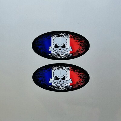 2x France French Flag Skull Fade to Black Oval Vinyl Sticker For Car ...