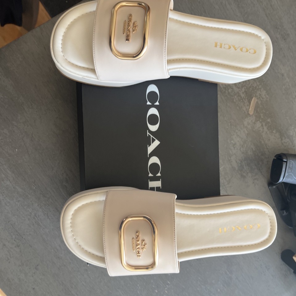New Coach Corey Espadrille Slides Leather Sandals Women' 9 Chalk White ...