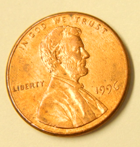 1996 US PENNY ONE CENT COIN GREASE STRIKE DAMAGE REVERSE SIDE - RARE ...
