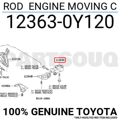 123630Y120 Genuine Toyota ROD ENGINE MOVING C 12363-0Y120 | eBay