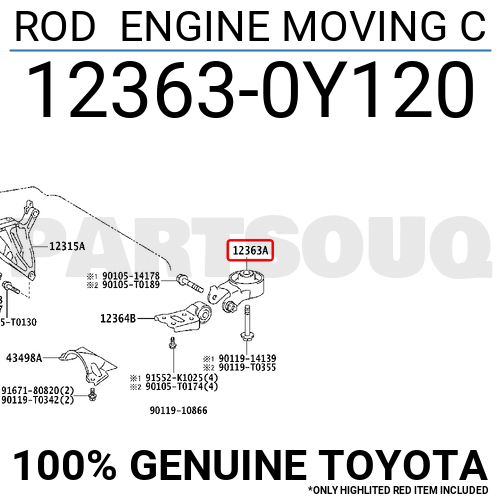 123630Y120 Genuine Toyota ROD ENGINE MOVING C 12363-0Y120 | eBay