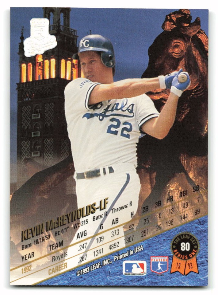 Kevin McReynolds 1993 Leaf #80 Kansas City Royals | eBay