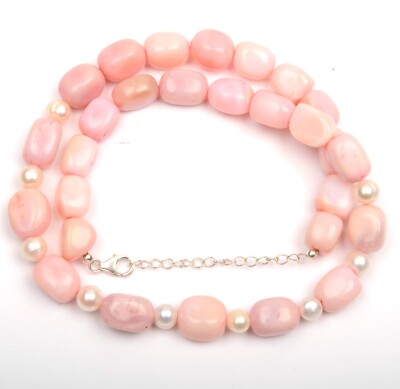 Pink Opal Necklace 16 Inch Length 9x11-10x12 MM Nugget Shape Beads 925 ...