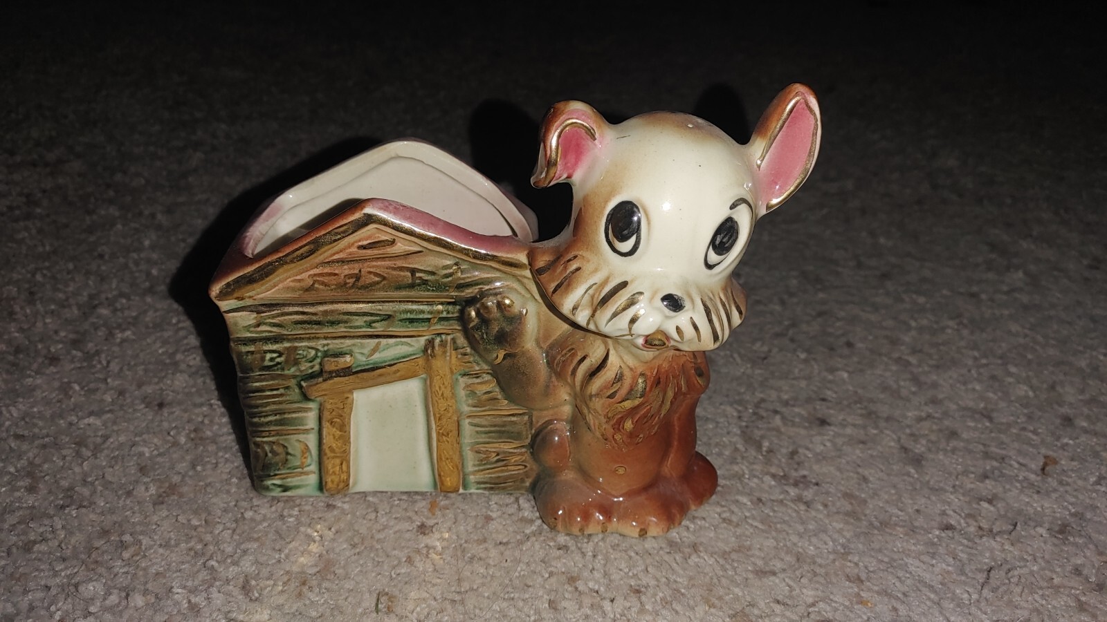 Vintage Mid Century Shafer Kitschy Cute Dog Planter 23k Gold 6" x 6.5 ...