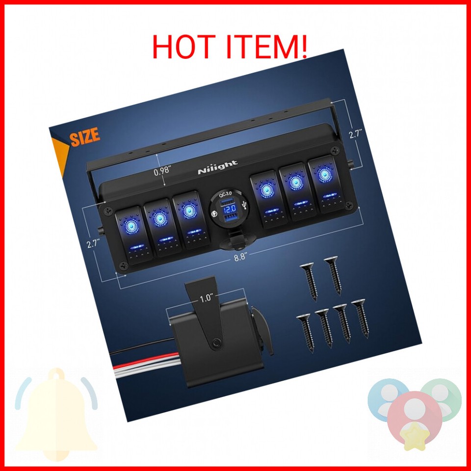 Nilight 6 Gang Rocker Switch Box 12V SPST ON Off Switch QC 3.0 USB ...