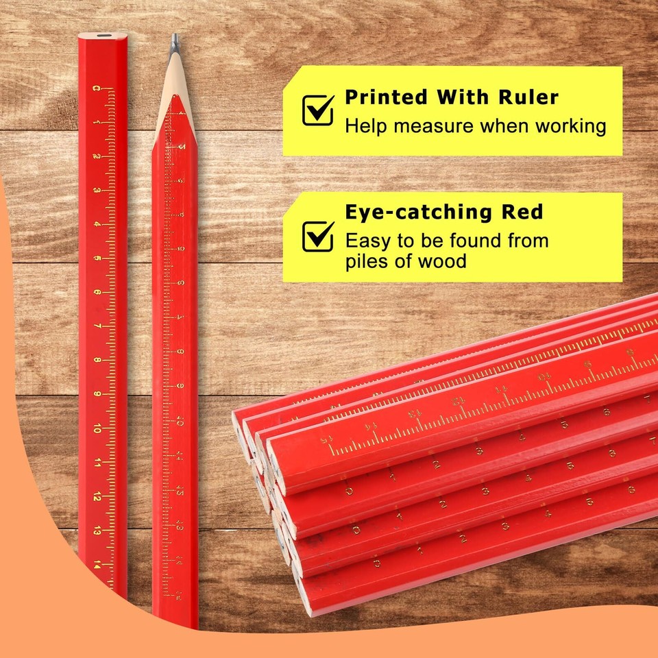 Pack of 60 Carpenter's Pencils, Red Octagonal Pencil, Construction Site ...
