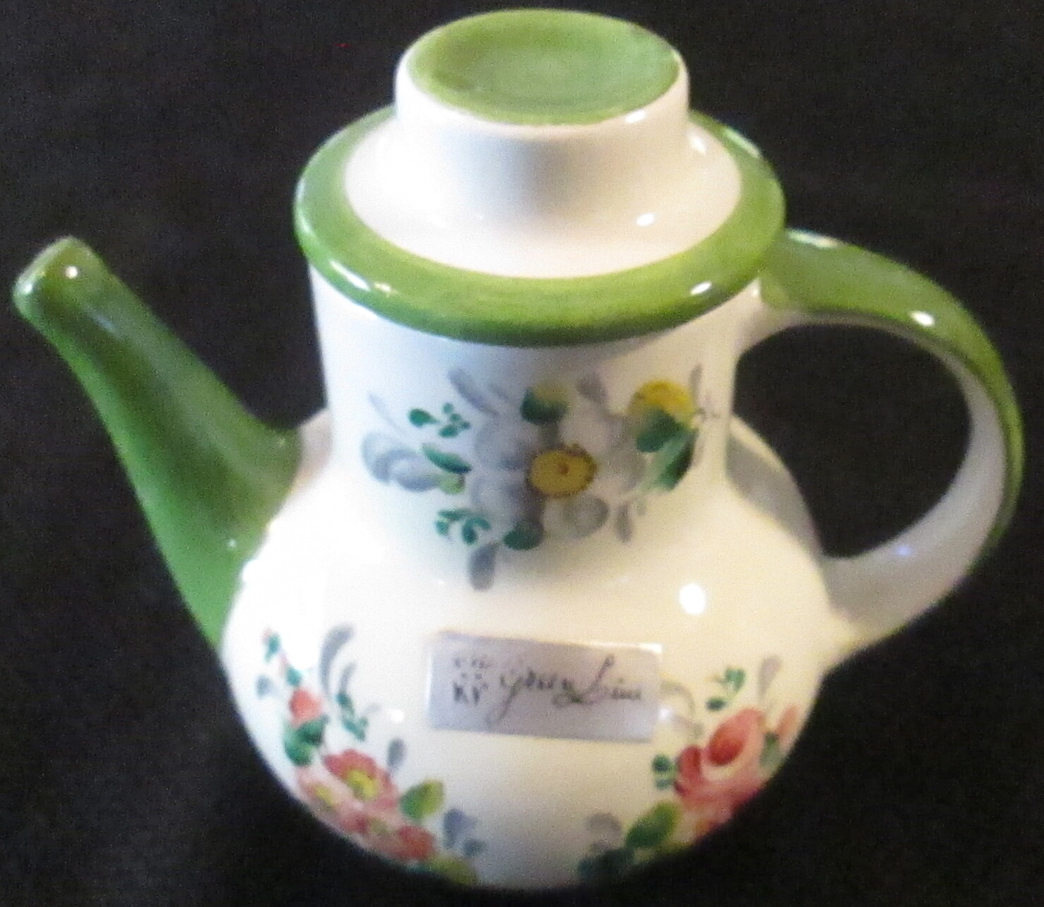 KV KER VITREX FLORAL w/GREEN TRIM MINI TEAPOT EXCELLENT W/PAPER LABEL ...