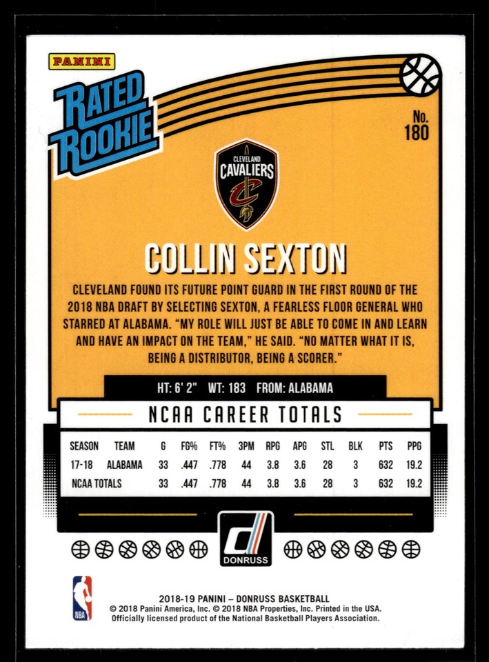 Collin Sexton 2018-19 Donruss Rated Rookie Card #180 | eBay