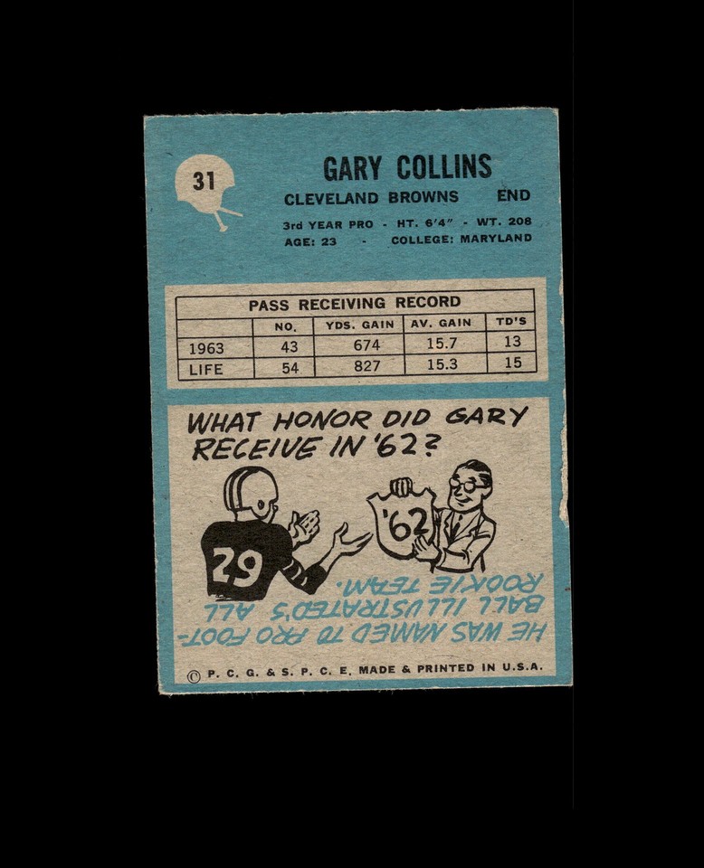 1964 Philadelphia 31 Gary Collins RC VG-EX #D1,531627 | eBay