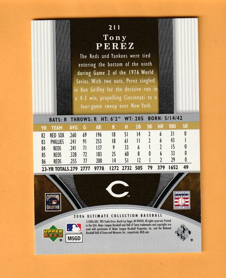 Tony Perez Cincinnati Reds 2006 Ultimate Collection #211 /799 HOF 5R | eBay