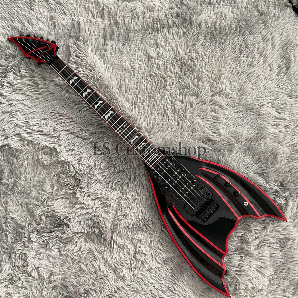 Bat Shape Electric Guitar Red Pinstripe HHH Pickups Bat Inlay HPL ...