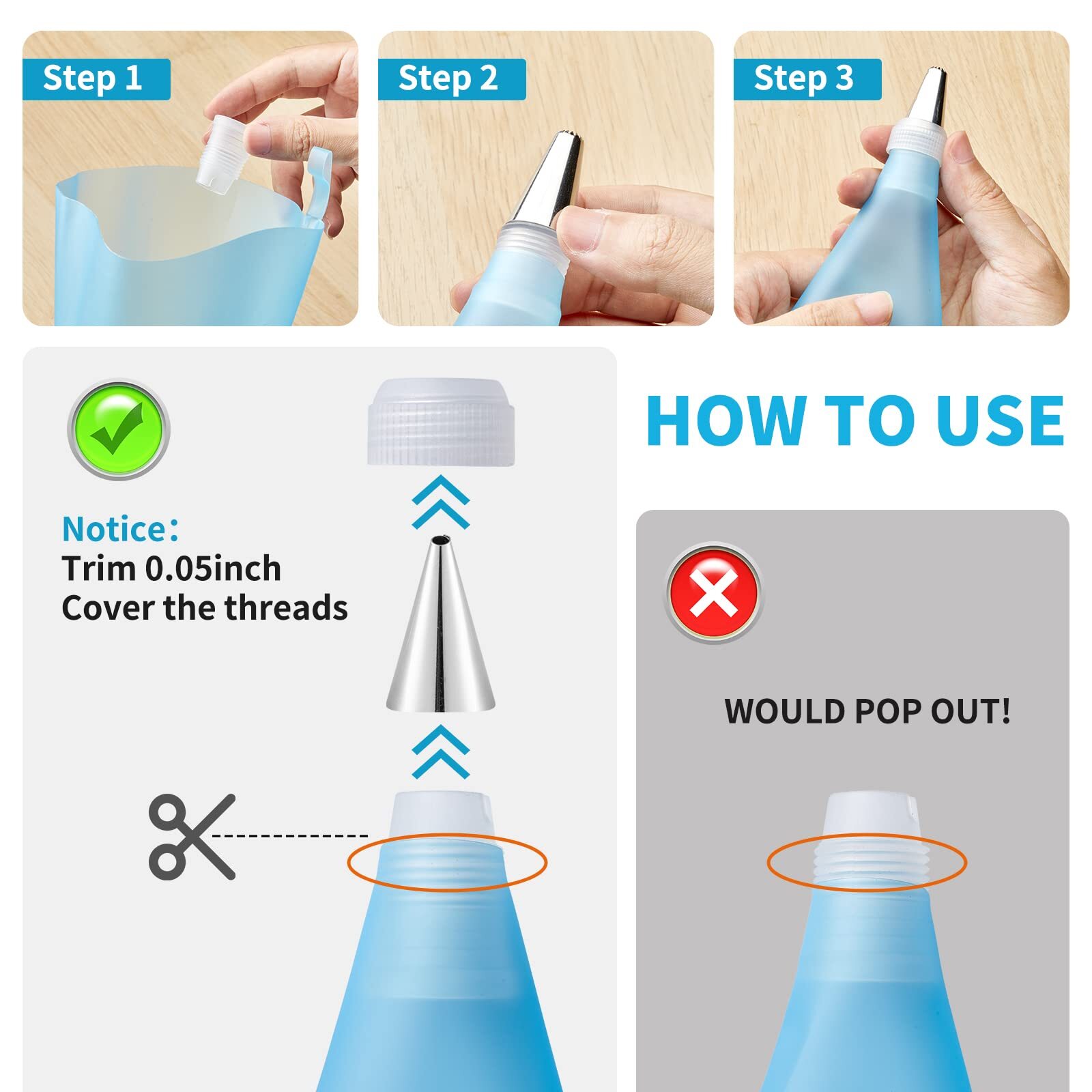 Reusable Cake Decorating Set with Piping Bags Tips Couplers and Ties ...