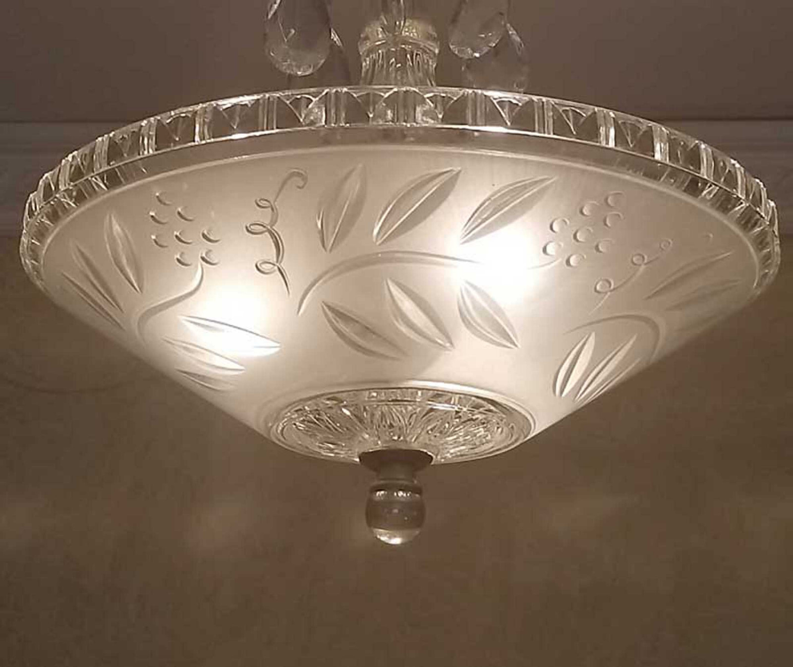 860 Antique/Vtg 30's 40's Ceiling Light Lamp Fixture Glass Shade ...