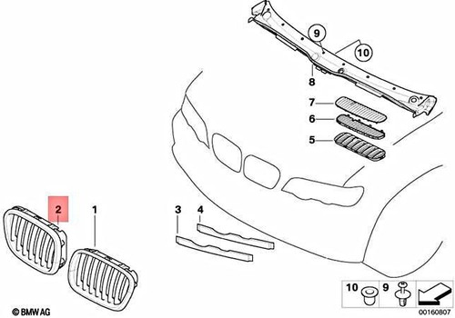 Genuine BMW X5 E53 Front Radiator Kidney Grille Right OEM 51138402646 ...