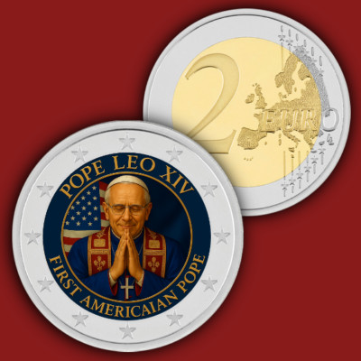 LEO XIV USA FIRST AMERICAN POPE POPE VATICAN 2 Euro Coloured UNC Color ...