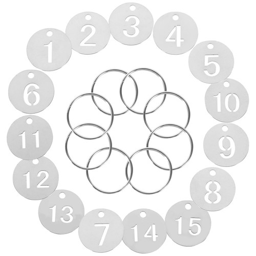 15 Pcs Key Label Tags Number Plate Metal Round Numbered Stainless Steel ...