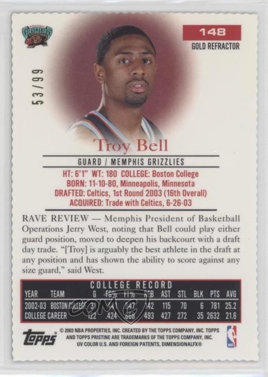 2003-04 Topps Pristine Gold Refractor /99 Troy Bell #148 Rookie RC | eBay