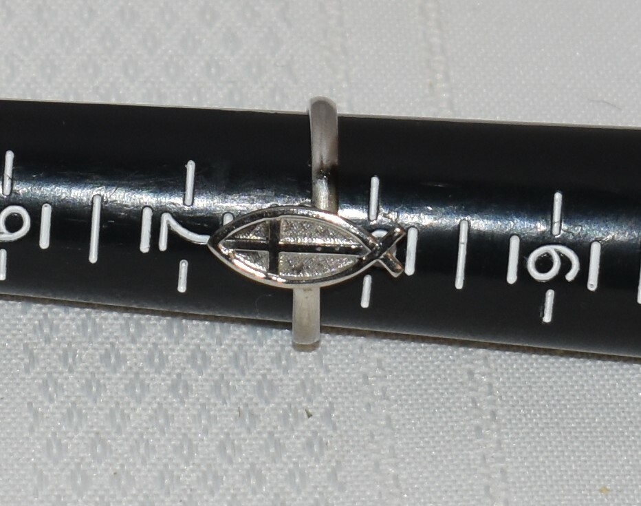 Silver Tone Cross Fish Ring Size 8 | eBay
